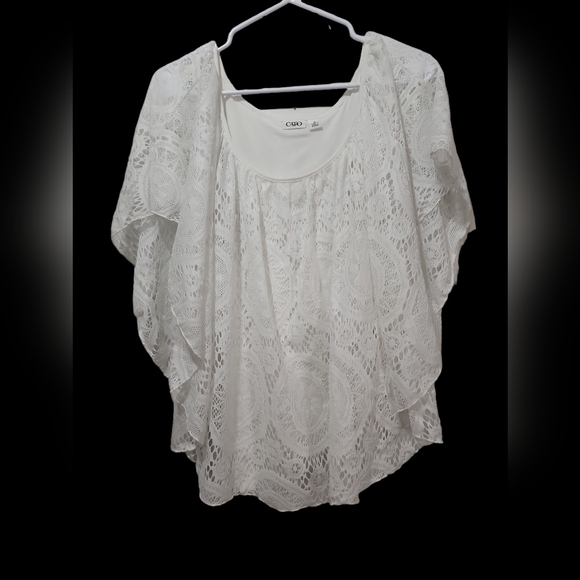 Cato | Tops | Cato Med Womens White Eyelet Crochet Top Over Shell ...